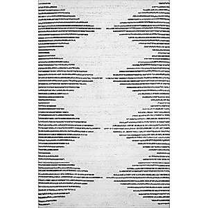 nuLOOM Romina Machine Washable Diamond Stripes Area Rug, Ivory, 5 x 8 ft
