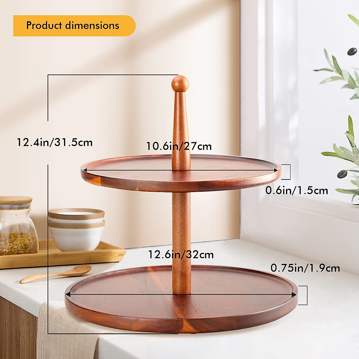 Large Wooden Cupcake Stand Holder Rustic 2 Tier Wooden Serving Stand Tiered Tray Stand Wooden Pastry Stand, Dessert Display Stands Farmhouse Tiered Tray Decor Brown Decorative Tray Mother's Day