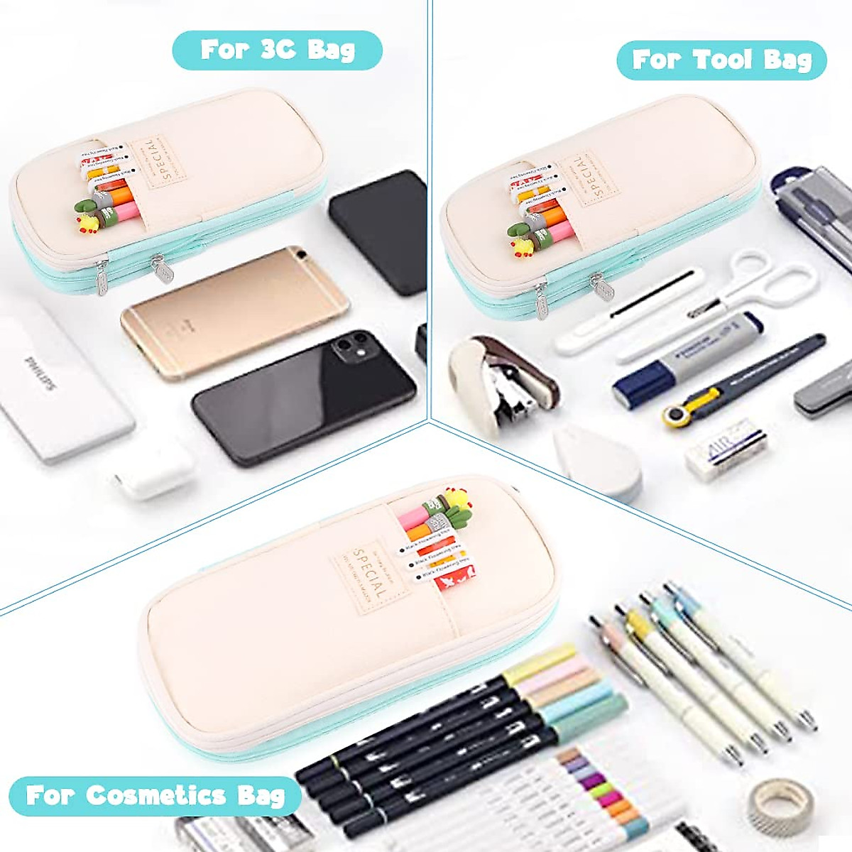 Oyachic Big Capacity Pencil Case, Telescopic Pencil Pouch,Zipper Pen Bag,Canvas Markers Organization Makeup Bag Box,Pencil Holder Office Supplies