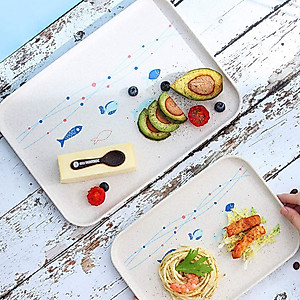 Cabilock Wheat Straw Dinner Plate 1pc Decorative Serving Trays Coffee Table Tray Wood Tea Plate Wheat Straw Tray Safe Serving Tray Dessert Tray Dinner Plate Fruit