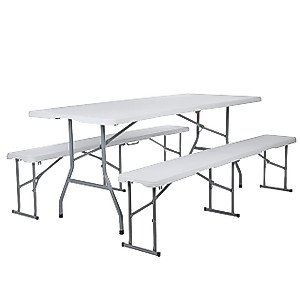 Lakhow 6-Foot Folding Bench White Plastic Folding Training Table, Stackable Indoor and Outdoor Folding Stool, Used for Wedding Backyard Activities, Conference Room Festivals (2-Pack)