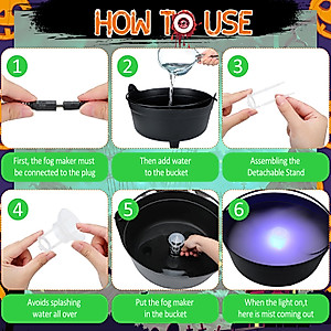 Mifoci 4pcs 14'' Plastic Halloween Cauldron Bowl with 12 LED Lights Mist Maker, Black, 16.0 oz, for Decoration and Favor