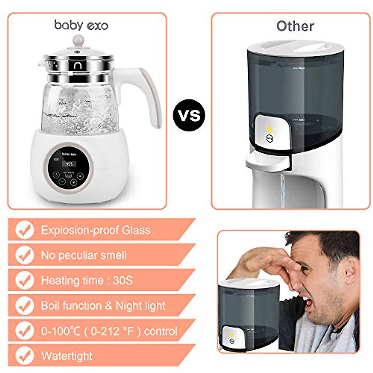 BabyExo Baby Formula Water Kettle,Precise Baby Water Kettle- Temperature Baby Milk Warmer for 24 Hours-1.2L BPA-Free Boil-Dry Protection Instant Water Warmer for Baby Formula