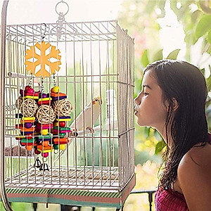 Coppthinktu Bird Toys, Parrot Toys with Bells, Parrots Cage Chewing Toy with Colorful Wood Beads, Multicolored Wooden Block Bite Toys for Macaw African Grey Cockatoo and a Variety of Amazon Parrots
