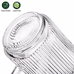 Noamus 6 Pack Premium Glass Coffee Mugs with Handle, 12 Oz Classic Vertical Stripes Glass Tea Cups, Transparent Ribbed Beverage Mugs, Clear Vintage Glassware Set for Hot Cold Americano, Cappuccino