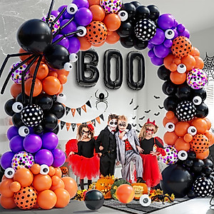Wecepar 130Pcs Halloween Balloon Garland Arch kit with Halloween Spider Balloon Boo Aluminum Foil Banner Balloons Black Orange Purple Confetti Balloons Dot balloon for Halloween Day Party Decorations