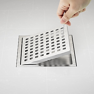 Bmvlffs 6 Inch Square Shower Drain Brushed Nickel, Shower Floor Drain Stainless Steel with Removable Grate Cover, Hair Strainer