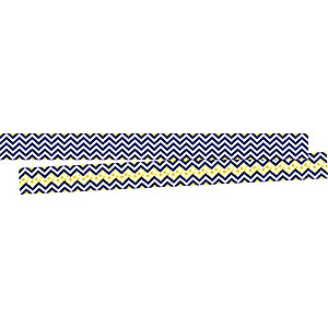 Barker Creek Double-Sided Border 2-Pack, Navy & Yellow Chevron, Decorate Galore with 70' of Border, Coordinating Designs Printed On Both Sides for Twice The Value, 3" x 70' (3694)