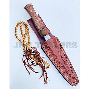 JNR Traders Handmade Damascus Knife Double Edge Arkansas Toothpick Knife Fixed Blade Knives with Leather Sheath 4.5 inch 3656