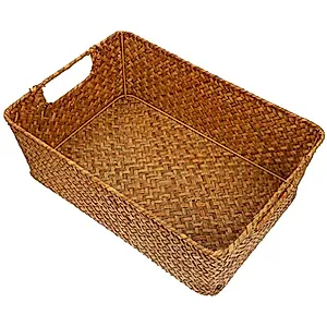 Luxshiny Wicker Woven Basket Toiletries Storage Basket Woven Shelf Storage Bin Rectangular Decorative Baskets for for Makeup Clothes Sundries Toys Home Organization