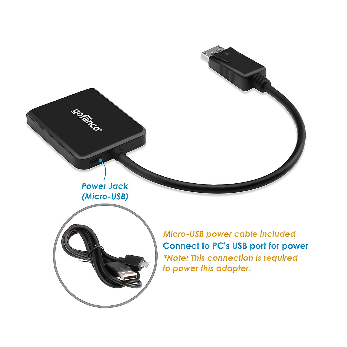 gofanco 1x2 DisplayPort 1.2 Display Splitter Adapter – DP to Dual DisplayPort MST Hub Converter, 4K @30Hz, for Windows PCs, Not Mac OS Compatible, Eyefinity Support (DPMST2DP)