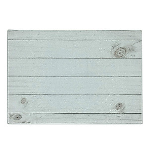 Ambesonne Grey and White Cutting Board, Wooden Planks Horizontal Lines Rustic Timber Soft Tone Oak Background House Image, Decorative Tempered Glass Cutting and Serving Board, Small Size, White