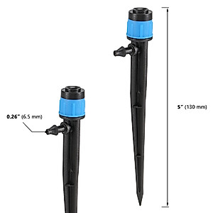 MUKLEI 200 Pcs 5" Drip Emitters Fan Shape, Drip Irrigation Emitters Vortex with Stake, 360 Degree Fan Shape Adjustable Water Flow Irrigation Drippers for 1/4 Inch Irrigation Tube Hose