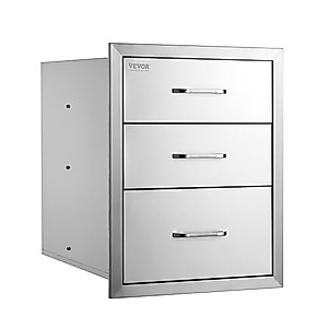 VEVOR 18x23 Inch Outdoor Kitchen Stainless Steel Triple Access BBQ Drawers with Chrome Handle, 18 x 20.5 x 23 Inch