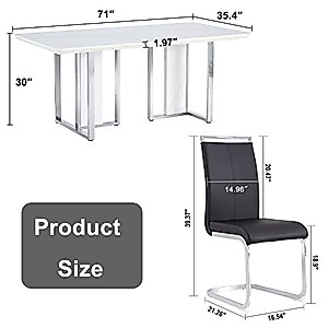 Dining Room Table Set for 6,Modern 71 Inch Rectangular Dining Table For 6-8 Persons,With 6 Black Faux Leather Upholstered High-Back Dining Chairs For Dining Room / Kitchen (Table + 6 Black Chair)