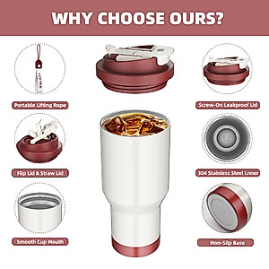 Weisidi Coffee Mug - 18 oz (530ml) Stainless Steel Vacuum Insulated Tumbler - Spill Proof Travel Coffee Tumbler - Keeps Drinks Hot and Cold - Coffee Travel Mug Spill Proof Leak Proof (white-red)