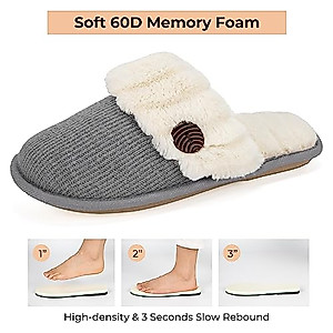 HomeTop Women's Cute House Slippers for Ladies Memory Foam Indoor Outdoor Slip on Bedroom Soft Home Shoes with Fuzzy Knitted Faux Fur (39-40 (US Women's 9-10; Men's 7-8), Light Gray)