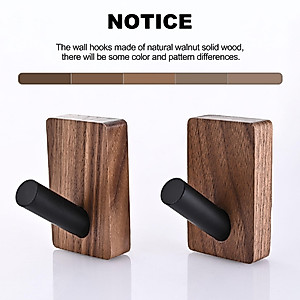 LECHYN 4 Pack Wooden Wall Hooks for Hanging, Adhesive Mounted & Wall Mount Boho Decorative Walnut Wood Coat Hooks for Towel Clothes Blanket Hat Backpack Robe Nursery Door Board Entryway Key Holder