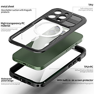 comosso for iPhone 14 Pro Case Waterproof, Built-in Screen Protector Full-Body Rugged Sealed Cover Shockproof Dustproof Waterproof Case for iPhone 14 Pro 6.1 inch (Black+Clear)