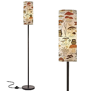 RZNTJHUINA Modern Standing Lamps Pattern Funny Cartoon Owls Cute Cartoon Mushrooms White Minimalist Floor Lamp Metal Pole Lamp with Linen Lampshade for Bedroom Living Room Office Nursery Reading