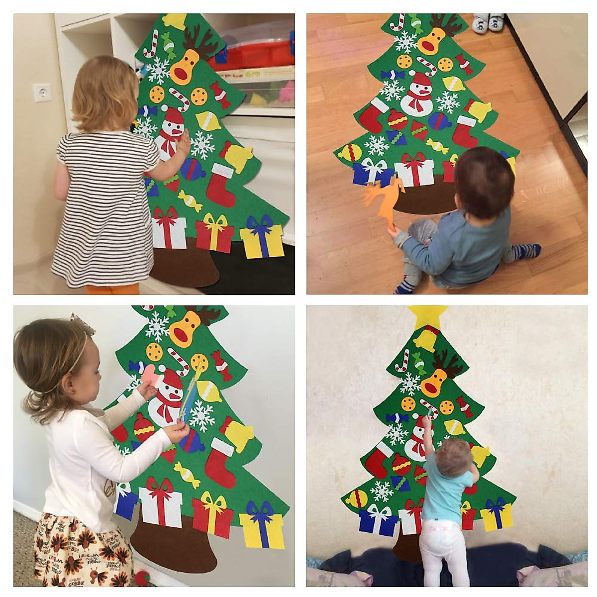 3.2 Ft Felt Christmas Tree for Toddlers with 30 Detachable Christmas Ornaments, Xmas Gifts, Door Wall Hanging Decorations