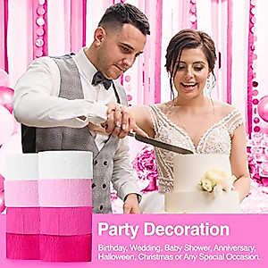 Pink Crepe Paper Streamers, Pink Party Decorations - 8 Large Rolls, 2in x 120ft Each Roll - Decorative Creped Roll for Birthday, Festival, Wedding, Backdrop or Photo Booth Decoration and Flower Making