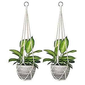 Dahey Macrame Plant Hanger Indoor Hanging Planter Basket Handmade Woven Cotton Rope Flower Pot Decorative Crochet Plant Holder Stand for Boho Home Decor No Tassels,35 Inch,Set of 2