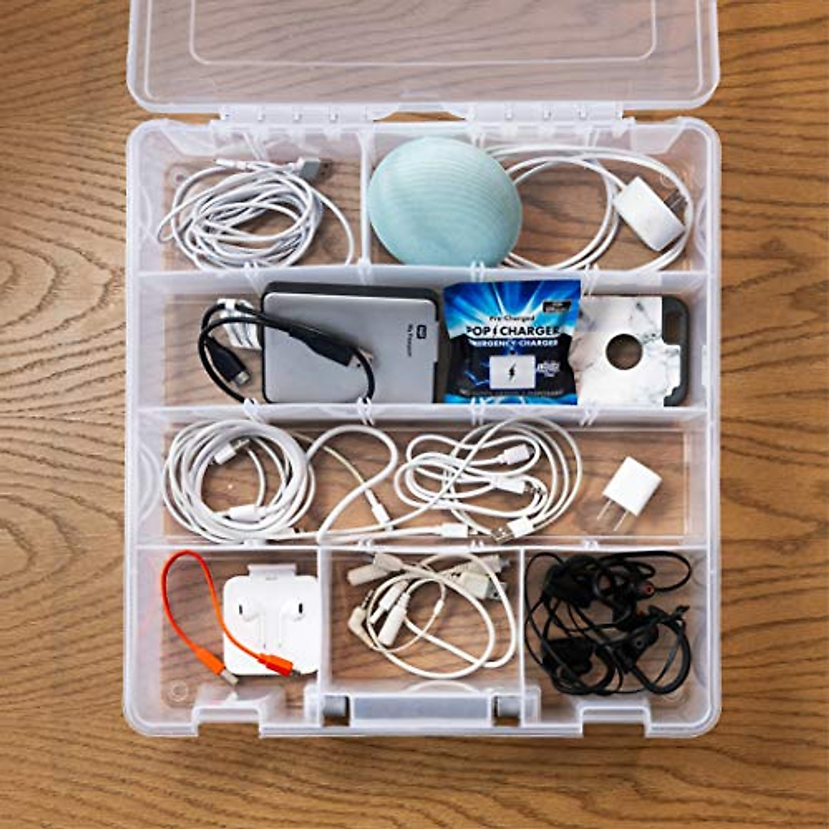 AB Designs 6823ABD Super Satchel with Removable Dividers, Stackable Home Storage Organization Container, Clear with Sliver Latches and Handle