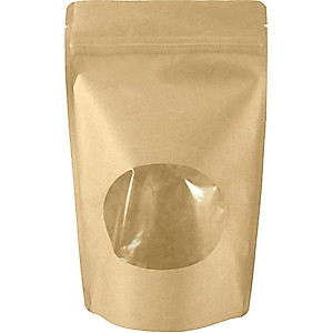 USPak Natural Kraft Stand up Pouches with Window and Zip Lock Food Storage Bag, 5.125"x 8.125", Pack of 100 (S, 100-Pack)