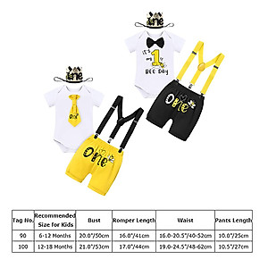 It's My 1st Bee Day Baby Boy First Birthday Clothes Infant Boy Bow Tie Romper Bodysuit Cake Smash Shorts Pants Y-Back Suspenders Photo Shoot Outfits Black-Bowtie It's my 1st bee day 12-18 Months