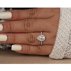 Blocaci 2 Carat Center Pear Shaped Engagement Rings for Women Moissanite Wedding Anniversary Rings 925 Sterling Silver 10K 14K 18K Gold with Text Engraving (18K Gold)