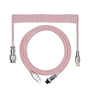 EPOMAKER Macaron 1.8m Coiled Type-C to USB A TPU Mechanical Keyboard Cable with Detachable Aviator Connector for Gaming Keyboard/Tablet/Smart Phone (Pink)