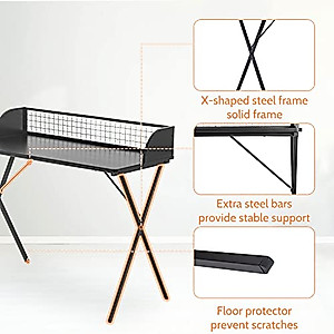 PayLessHere Computer Writing Desk 39 inch Sturdy Home Office Table with A Baffle to Keep Items from Slipping,Home Office Desk Workstation with Waterproof and Scratch Resistant Desktop (Black)