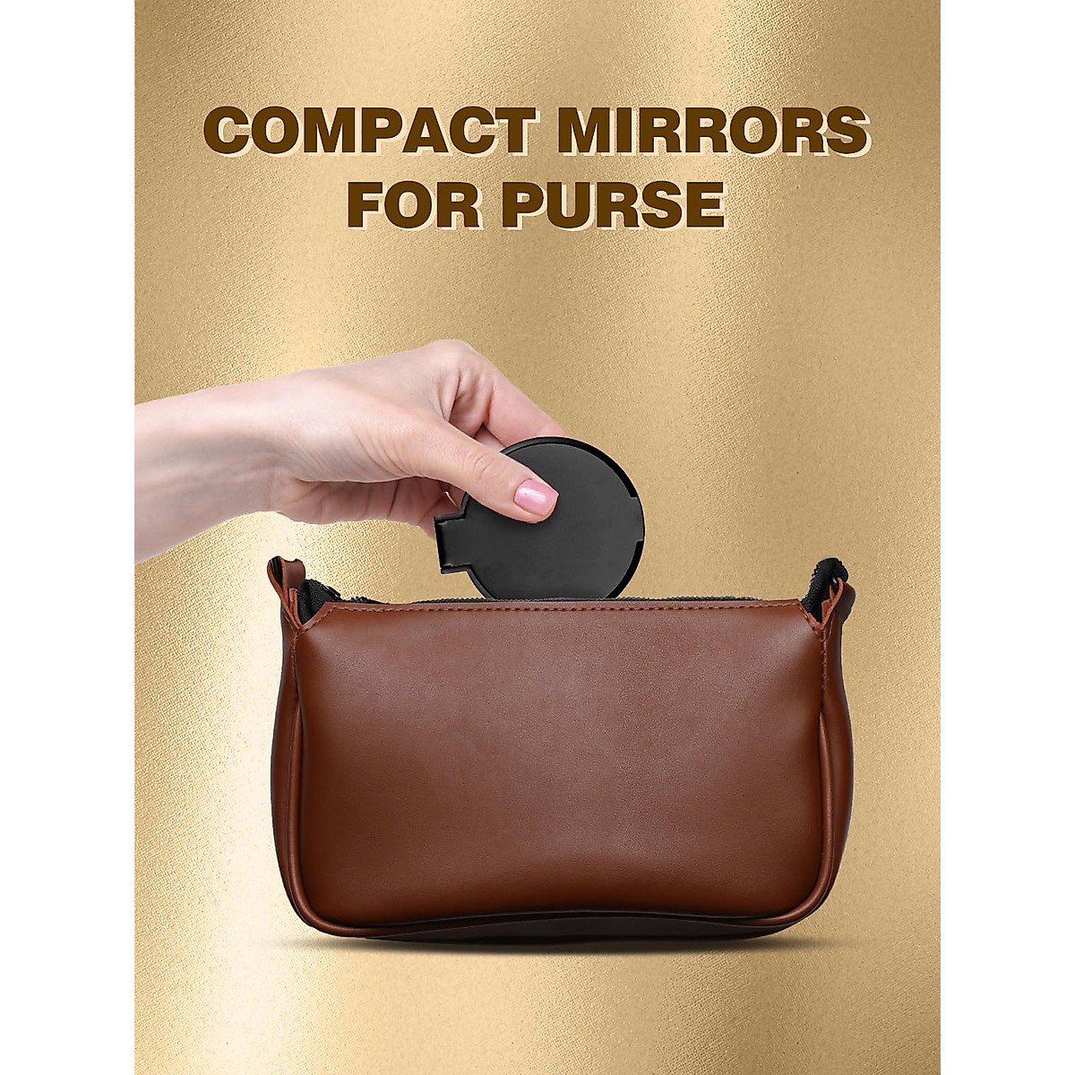 Qislee Compact Mirror Bulk, Round Makeup Mirror for Purse, Set of 4 (Black)