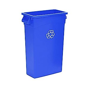AmazonCommercial Rectangular Commercial Slim Trash Can, w/Recycle Logo, 23 gallon (Pack of 1), Blue