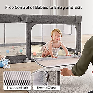 UANLAUO Baby Playpen, Baby Playard, Baby Play Yard, Large Play Pens for Babies and Toddlers, BPA-Free, Non-Toxic, Safe No Gaps (Gray, 59x71inch（with mat)