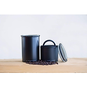 Planetary Design Airscape Stainless Steel Coffee Canister - Set of 2 - Food Storage Container - Patented Airtight Lid Pushes Out Excess Air - Preserve Food Freshness (Small & Medium, Matte Black)