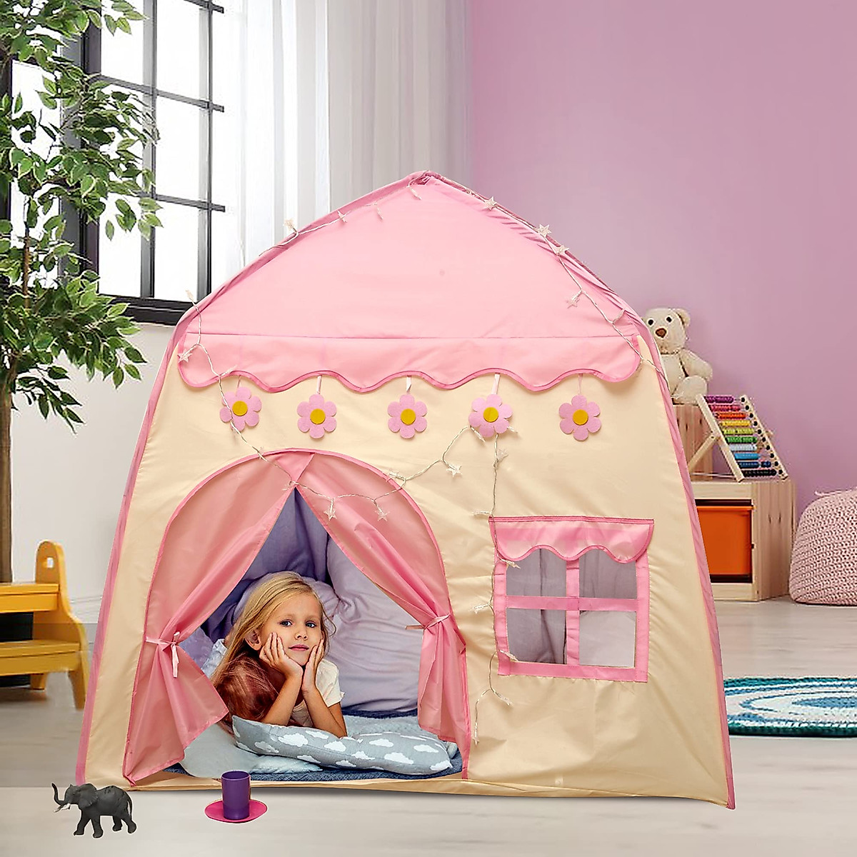 Kids Princess Tents for Girls Toys, Princess Castle Playhouse Tent, Indoor & Outdoor Toys Play Tent for 3+ Year Old Girls Kids Birthday Gift, Imaginative Games