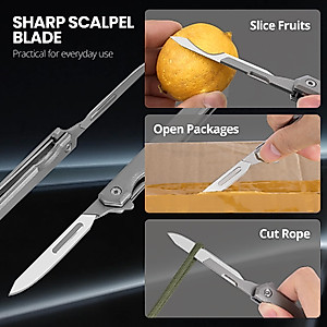 Tops Home Pocket Knife for Men, EDC Utility Knife, Box Cutter, Folding Scalpel Knife with Clip, 5pcs #60 Scalpel Blades, Razor Knife, Cool Knives, Gift for Men Women