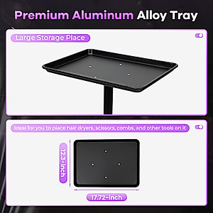 Rolling Salon Tray,Aluminum Trolley Cart Equipment on Wheels & Adjustable Height（28"-44"） for Dental Carts Hairdresser Cart