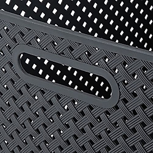 Simplify Large Resin Wicker Tote | Storage Bin | Plastic Organizer | Carrying Handles | Bathroom | Pantry | Accessories | Toys | Grey