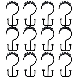 Utopia Alley Shower Hooks - Double Shower Curtain Rings for Bathroom - Rust Resistant Shower Curtain Hooks for Shower Curtain or Liner - Flat Double Shower Curtain Hooks - Set of 12, Matte Black