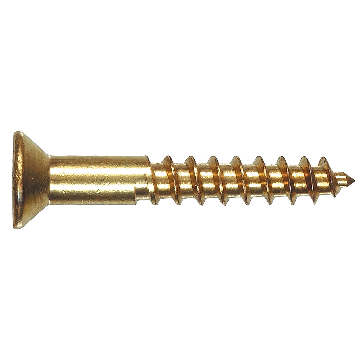 #12 x 1-3/4" Wood Screw, Brass, (inch) Head Style: Flat, (Quantity: 100) Drive: Slotted, RoHS Compliant