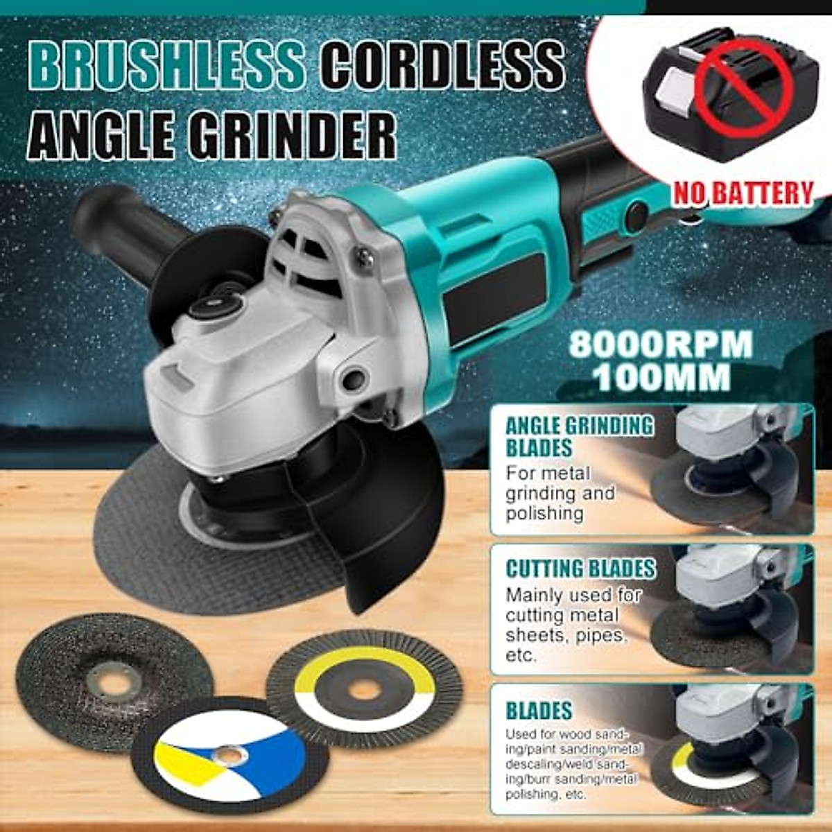 Cordless Angle Grinder for Makita Battery, ConBlom 4 Inch Brushless Power Metal Grinder Tool 8,000RPM, Battery Angle Grinder 3 Speed Control for Cutting, Grinding (Tool Only)