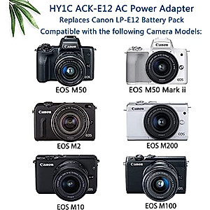 HY1C ACK-E12 AC Power Adapter LP-E12 Dummy Battery Kit for Canon EOS M50, EOS M50 Mark II, EOS M200 Cameras