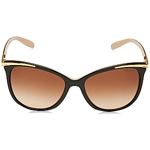Ralph by Ralph Lauren Women's RA5203 Cat Eye Sunglasses, Shiny Black On Nude & Gold/Gradient Brown, 54 mm