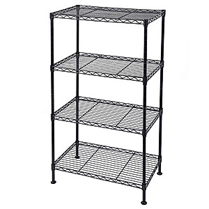 Vasitelan 4 Tier Adjustable Storage Shelf Metal Storage Rack Wire Shelving Unit 335Lbs Capacity 19.69" L x 11.8" W x 31.5" H for Laundry Bathroom Kitchen Black
