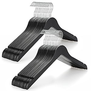 TOPIA HANGER Wooden Hangers 30 Pack, 0.28-inch Slim & Durable Clothes Hangers Space Saving, Black Wood Hanger with 360°Swivel Hook and Non-Slip Shoulder Notches for Coat,Shirts, Camisoles, CT51B