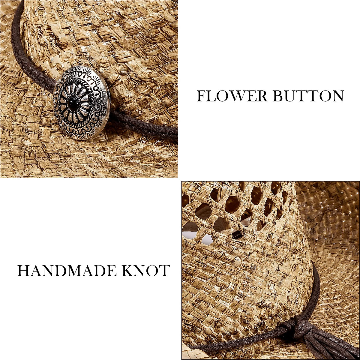 MIX BROWN Straw Cowboy Hat Western Hats for Women Cowgirl Sun Beach Hat Summer Outback Shapeable Wide Brim