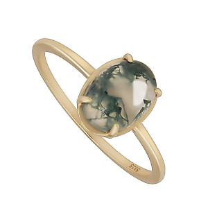 Natural Moss Agate Gemstone Genuine 925 Sterling Silver Ring for Women Oval Cut Women's Ring for Engagement Silver 925 Jewelry Personality Ring for Women (8)